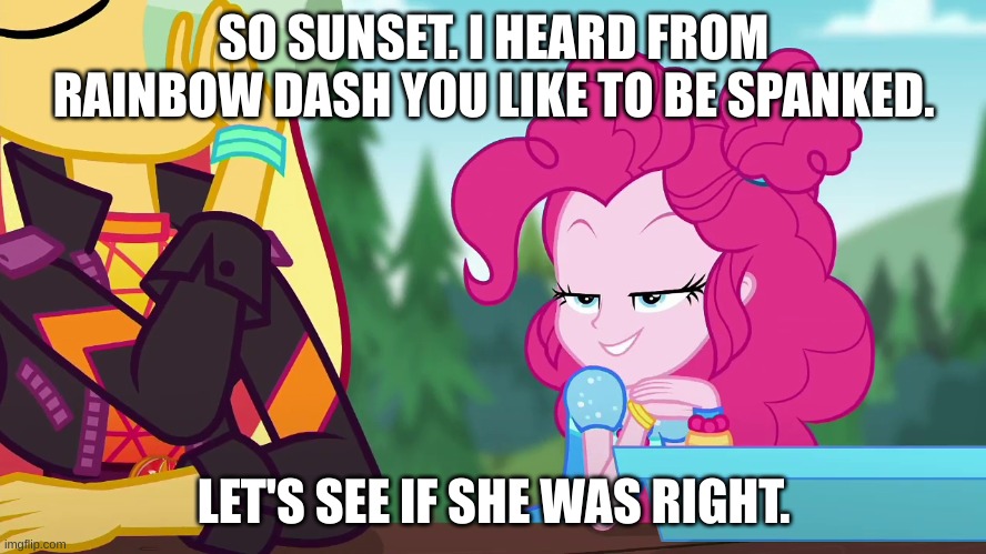 #3146545 - suggestive, edit, edited screencap, editor:quoterific, screencap, pinkie pie, sunset ...