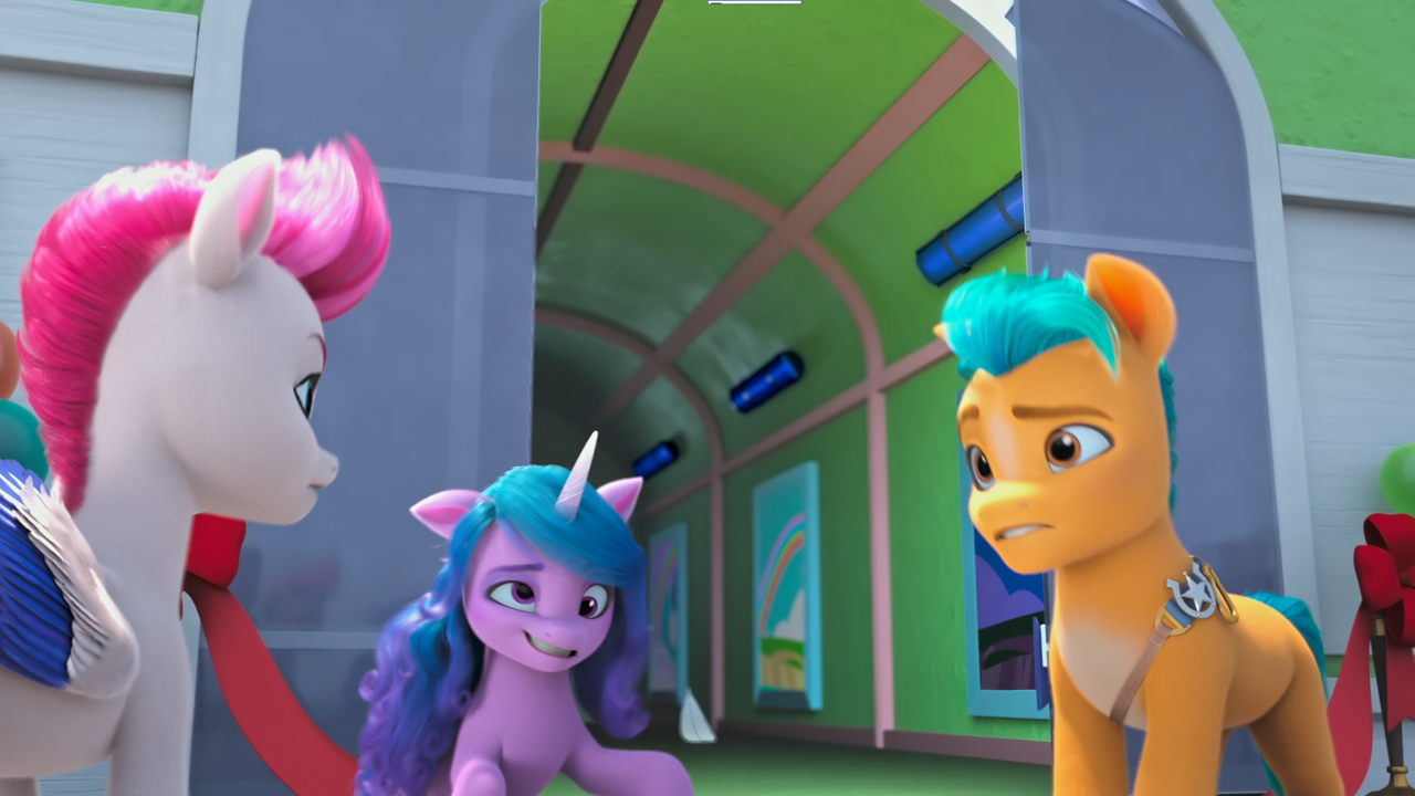 #3148647 - safe, screencap, hitch trailblazer, izzy moonbow, zipp storm ...