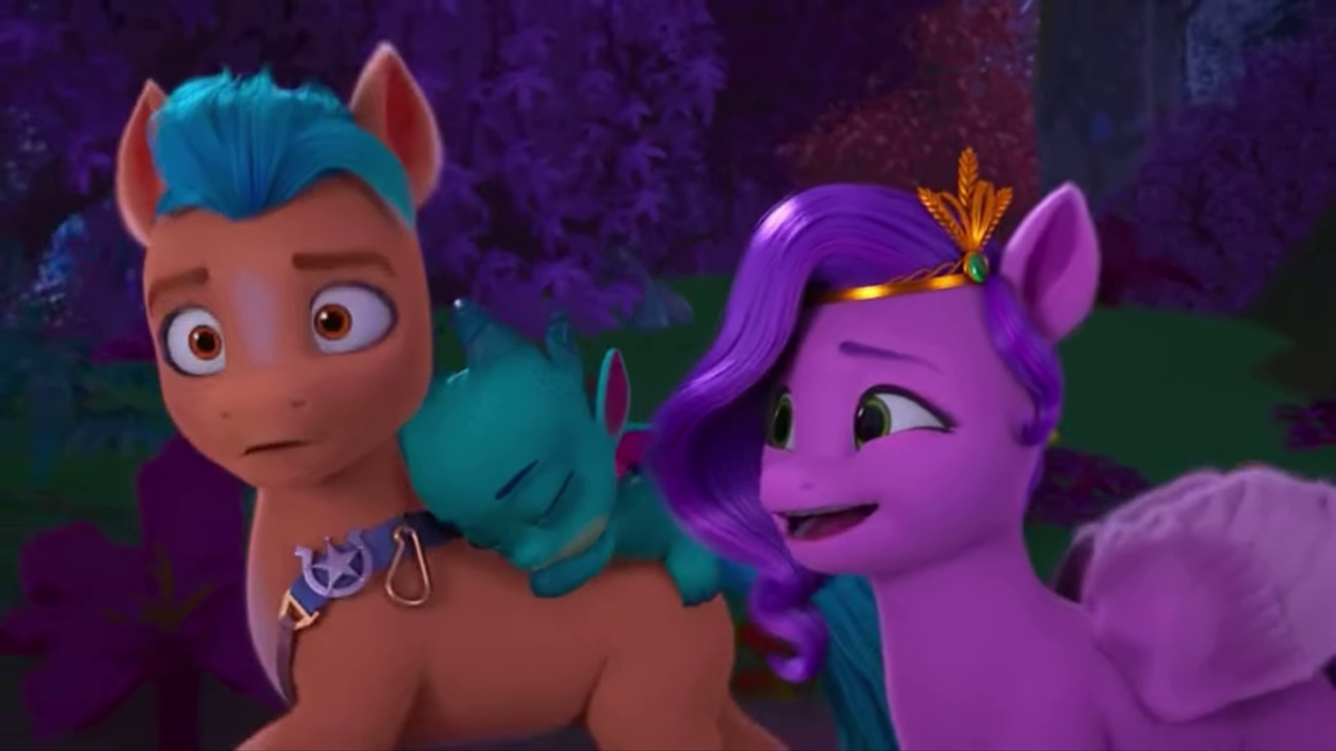 #3149360 - safe, screencap, hitch trailblazer, izzy moonbow, pipp petals, sparky sparkeroni ...