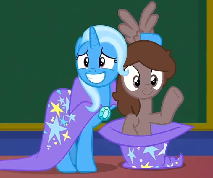 #3152262 - safe, artist:bloods, edit, edited screencap, screencap, trixie, oc, oc:bloods ...