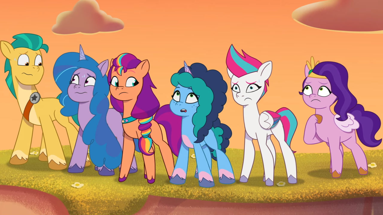 #3137316 - safe, screencap, hitch trailblazer, izzy moonbow, misty brightdawn, pipp petals ...