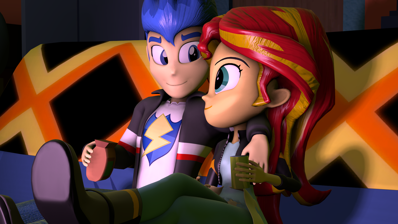 #3138664 - safe, artist:ontheedgeht, flash sentry, sunset shimmer, human, equestria girls, g4 ...