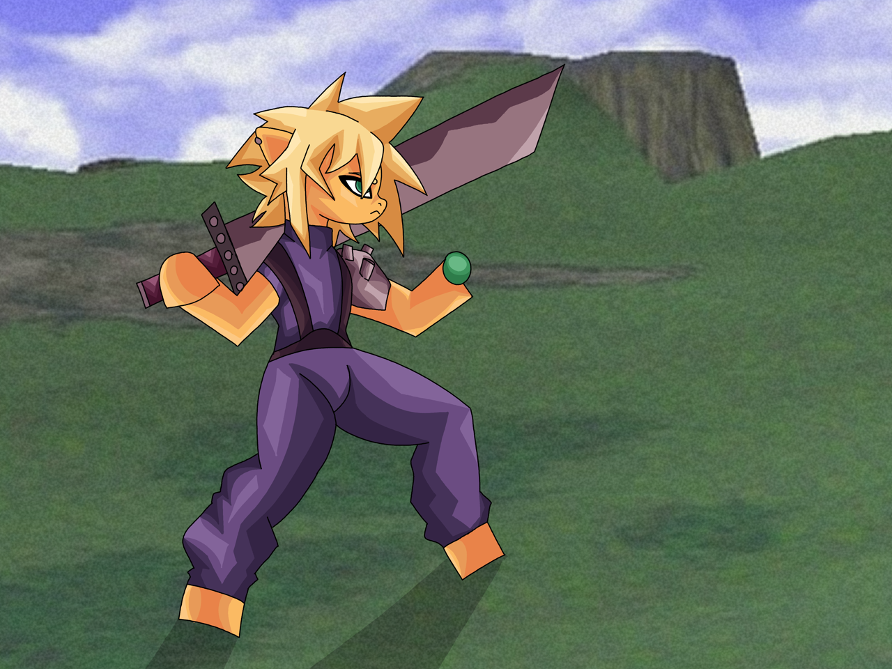 #3140127 - safe, artist:sleepymist, pony, bipedal, cloud strife, final ...