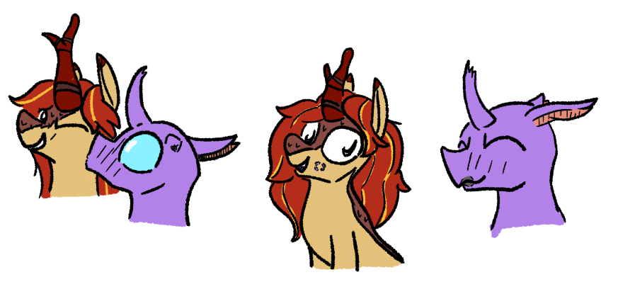 #3163250 - safe, artist:dinexistente, oc, oc only, changeling, kirin, cheek kiss, kissing ...