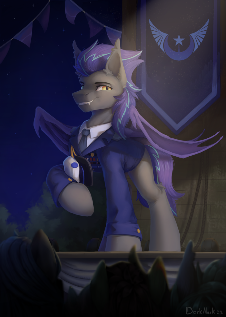 #3164706 - safe, artist:dorkmark, oc, oc only, oc:helios aster, bat pony, pony, banner, bat pony ...