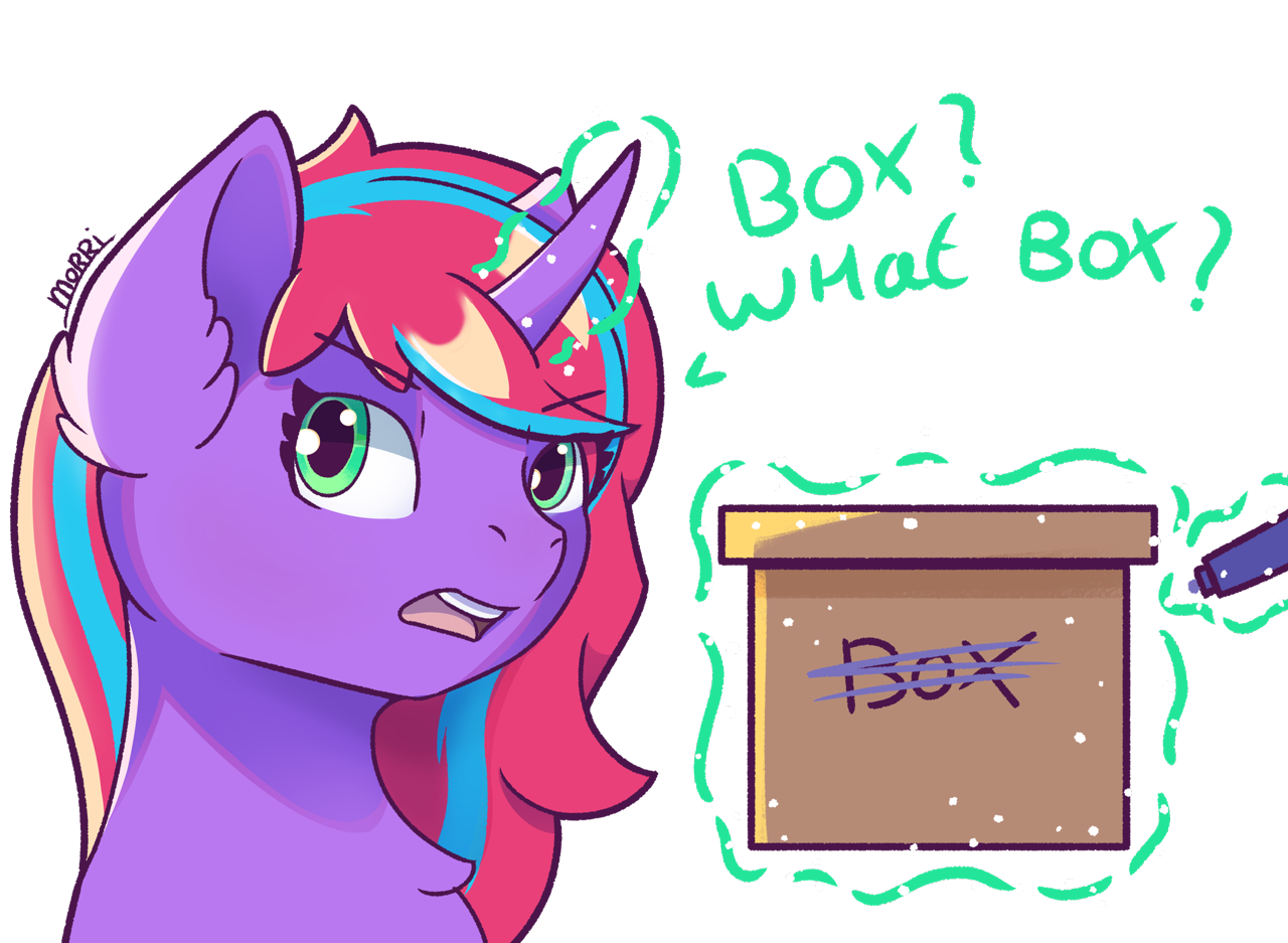 #3166856 - safe, artist:backgroundpony#f352, oc, oc only, pony, unicorn, box, bust, cardboard ...