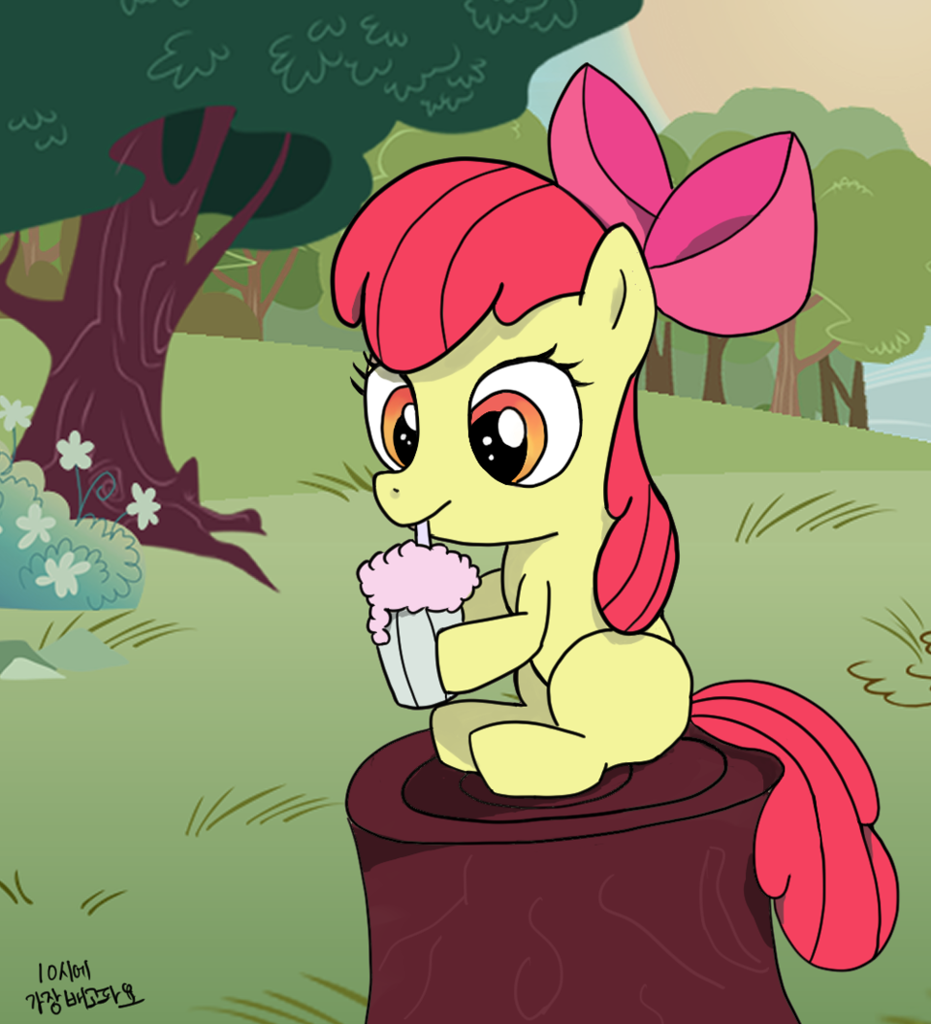 #3168057 - safe, artist:10시에 가장 배고파요, apple bloom, earth pony, pony, g4, drink, female, filly ...