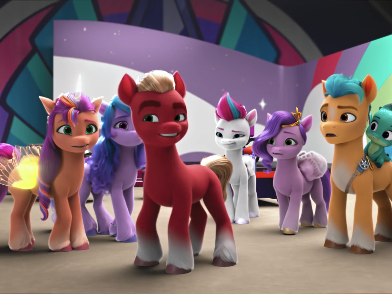 #3170191 - safe, screencap, hitch trailblazer, izzy moonbow, pipp petals, sparky sparkeroni ...