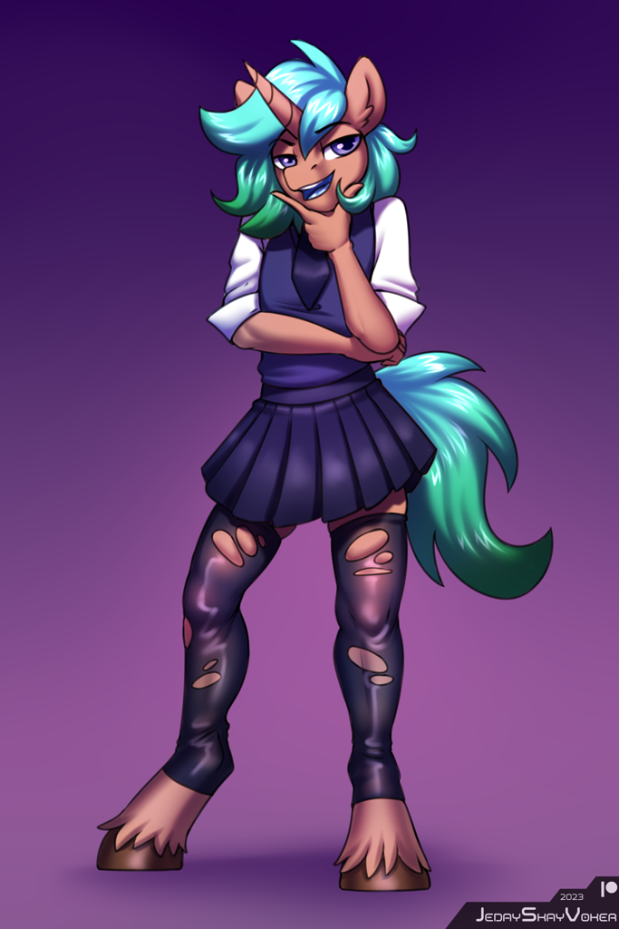 #3171543 - safe, artist:jedayskayvoker, oc, oc:summer side, unicorn, anthro, bully, clothes ...