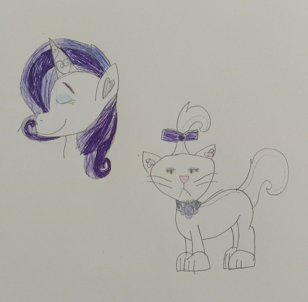 #3173784 - safe, artist:starrscout-23, opalescence, rarity, cat, pony ...