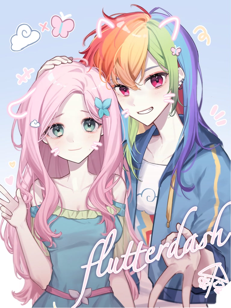 #3157765 - safe, artist:hfn29852262, fluttershy, rainbow dash, human ...