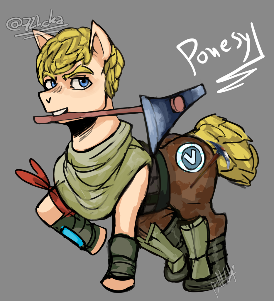 #3159081 - safe, artist:72hoka, pony, clothes, fortnite, gray ...