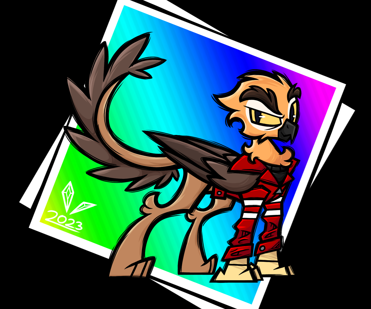 #3159978 - safe, artist:ccrystalonyxx, griffon, long tail, rainbow ...