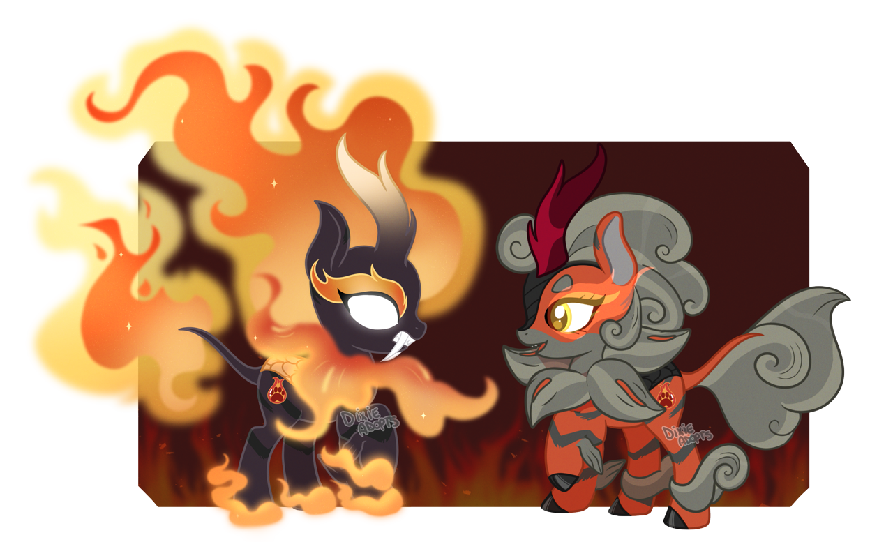 #3180003 - safe, artist:dixieadopts, oc, oc only, oc:fire flower, arcanine, kirin, nirik, angry ...