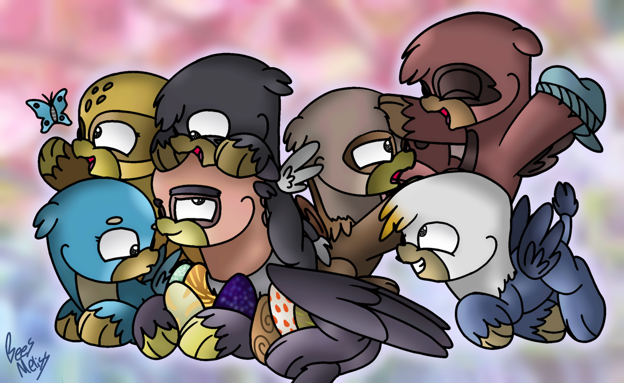 #3181031 - safe, artist:beesmeliss, grampa gruff, oc, oc:gabriel, oc ...