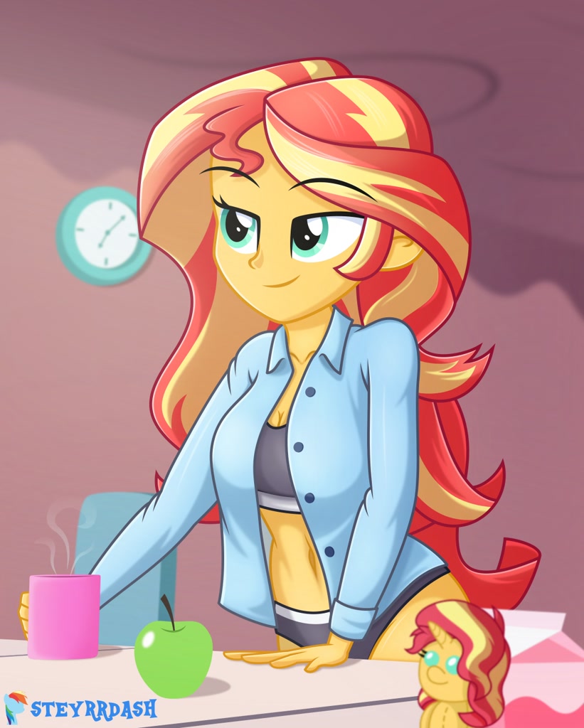 #3185169 - safe, artist:steyrrdash, sunset shimmer, human, equestria girls, g4, apple, beautiful ...