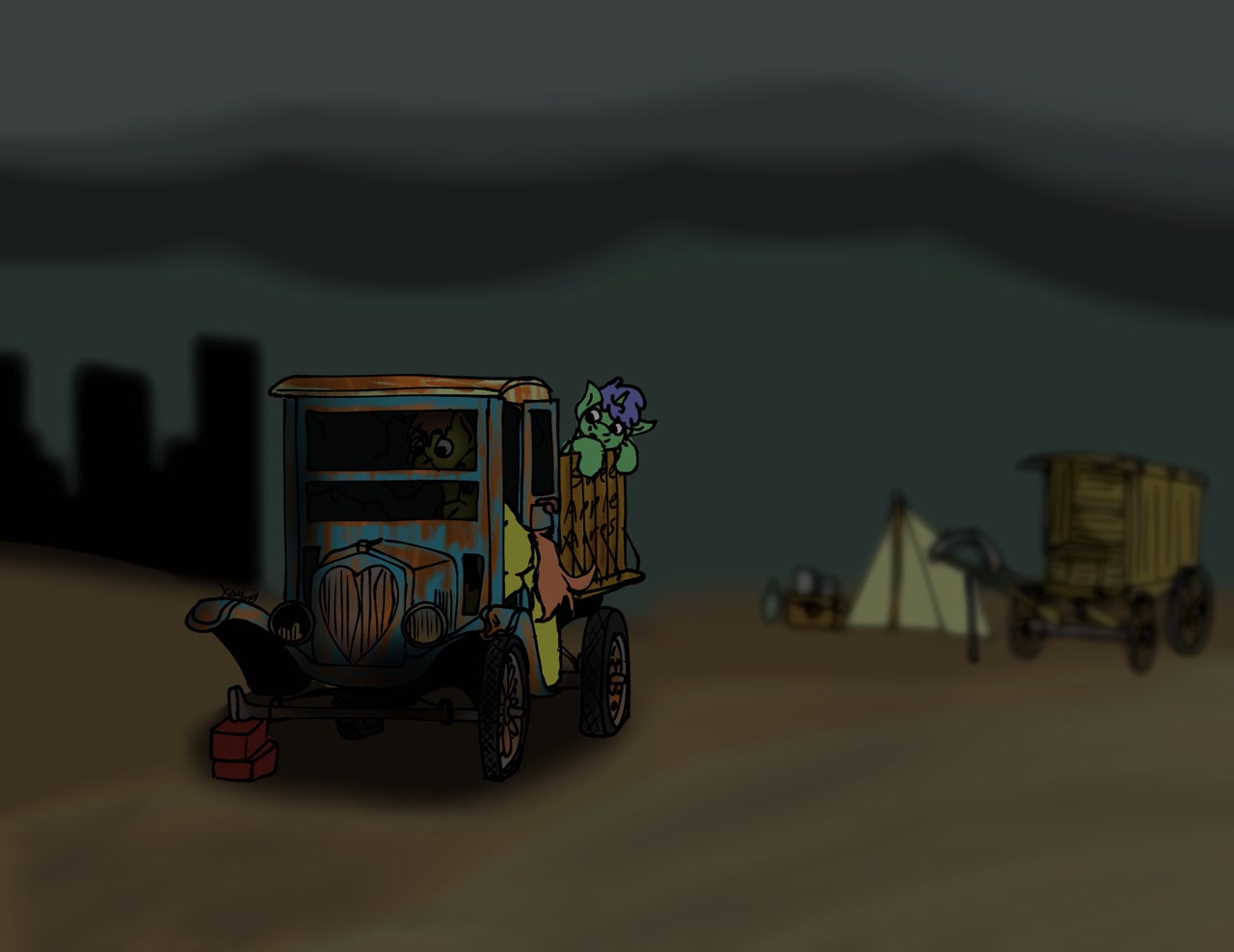 #3174858 - safe, oc, earth pony, pony, unicorn, fallout equestria, car ...