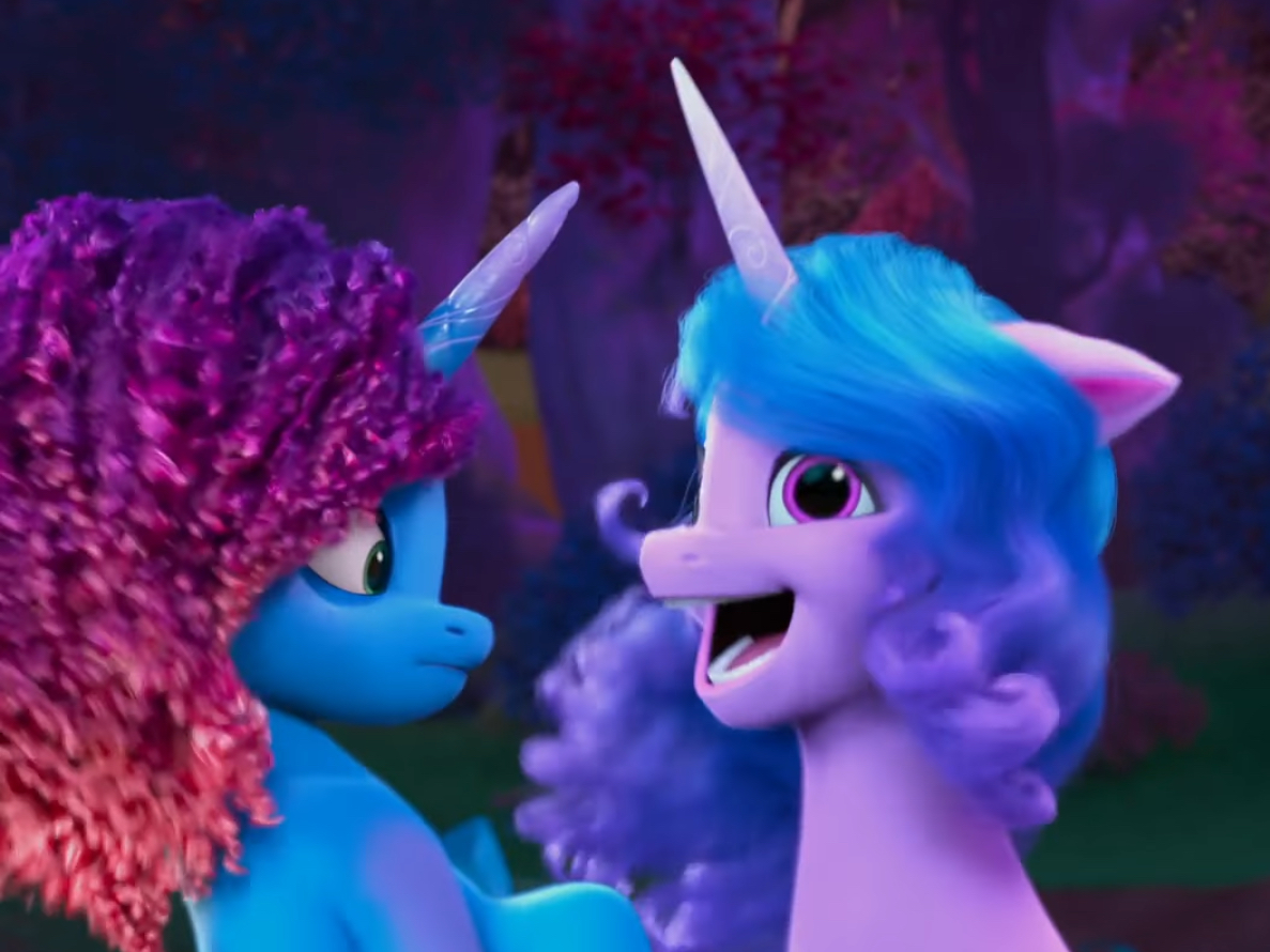 #3187205 - safe, screencap, izzy moonbow, misty brightdawn, pony, unicorn, family trees, g5, my ...