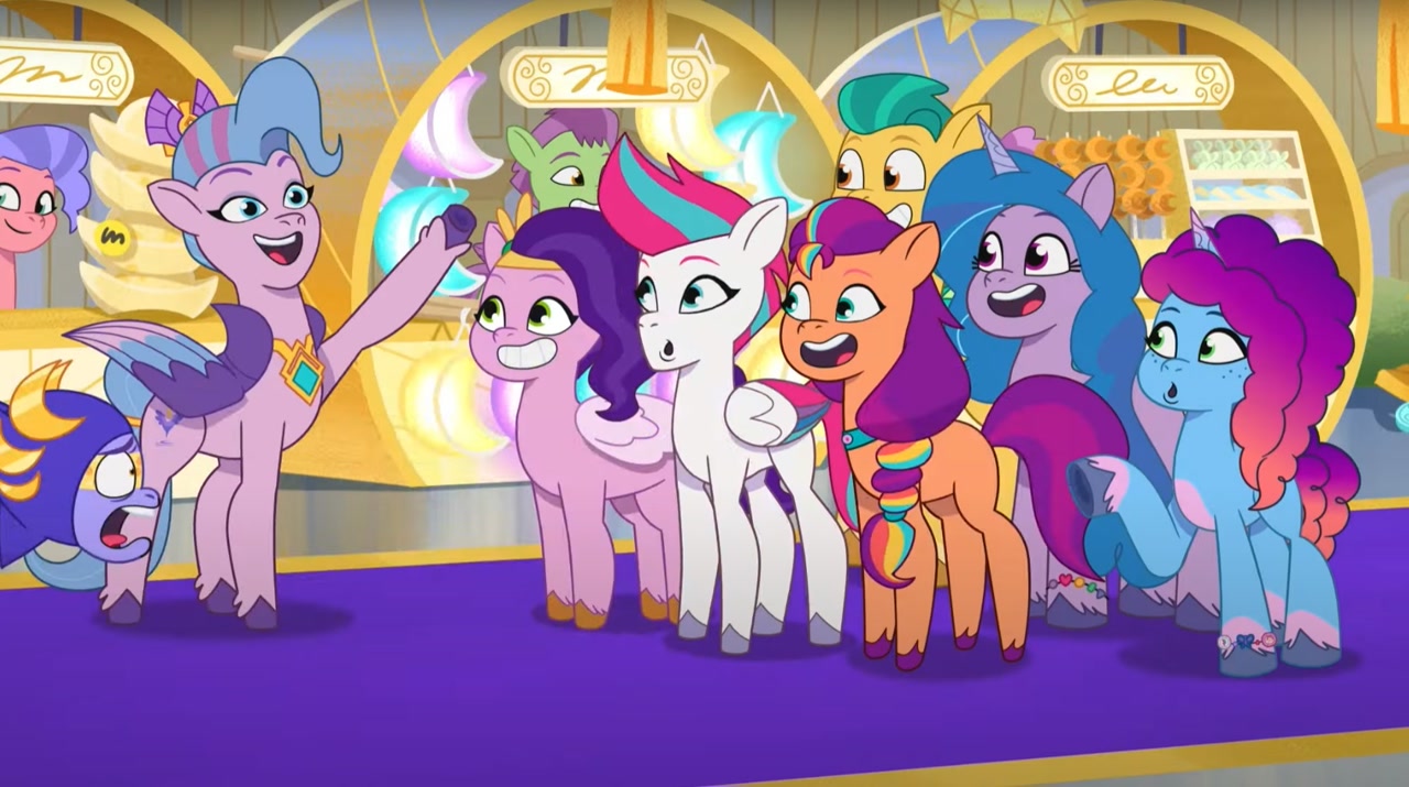 #3188310 - safe, screencap, hitch trailblazer, izzy moonbow, misty brightdawn, pipp petals ...