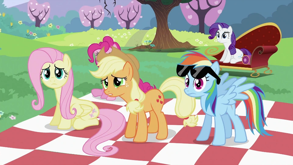 #3188623 - safe, screencap, applejack, fluttershy, pinkie pie, rainbow ...