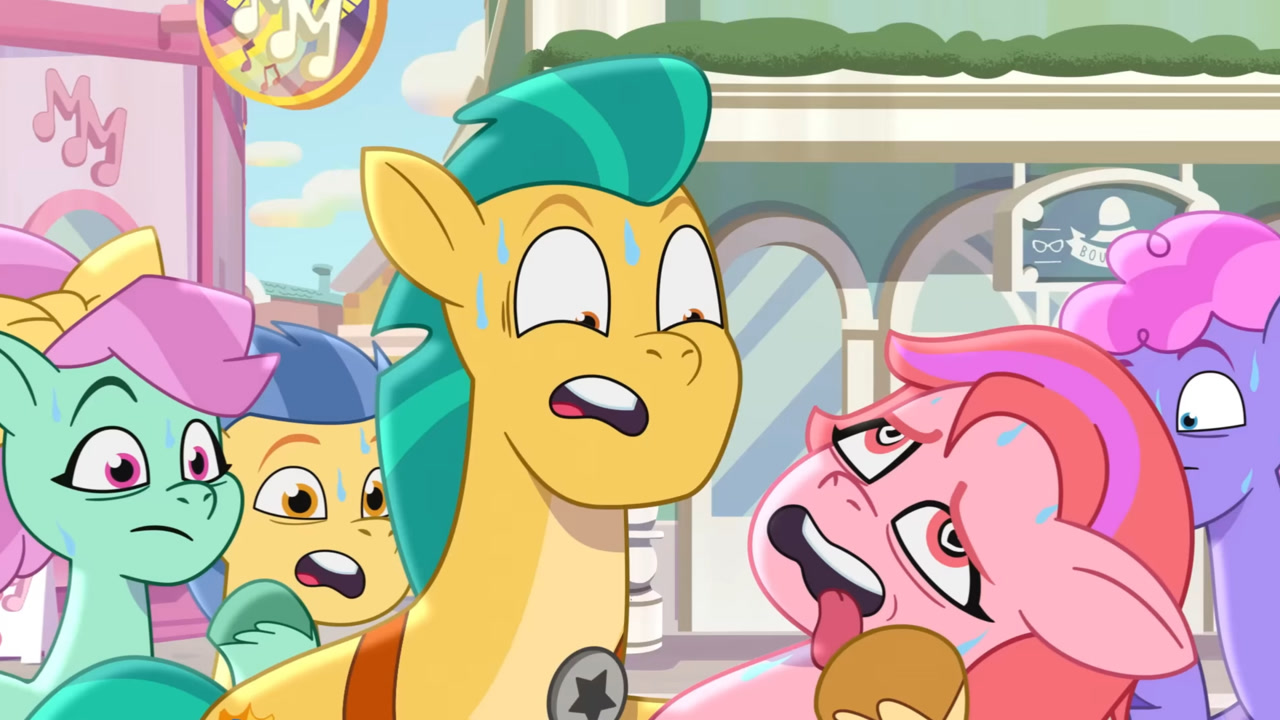 #3176590 - safe, screencap, hitch trailblazer, lemon gear, minty skylark, sugarpuff lilac, windy ...