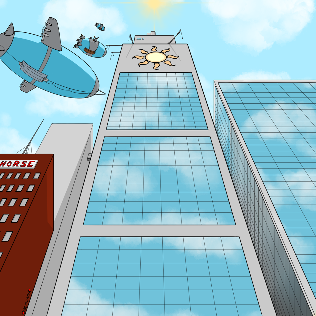 #3177543 - safe, artist:skydreams, airship, building, city, cityscape, cloud, fillydelphia, high ...