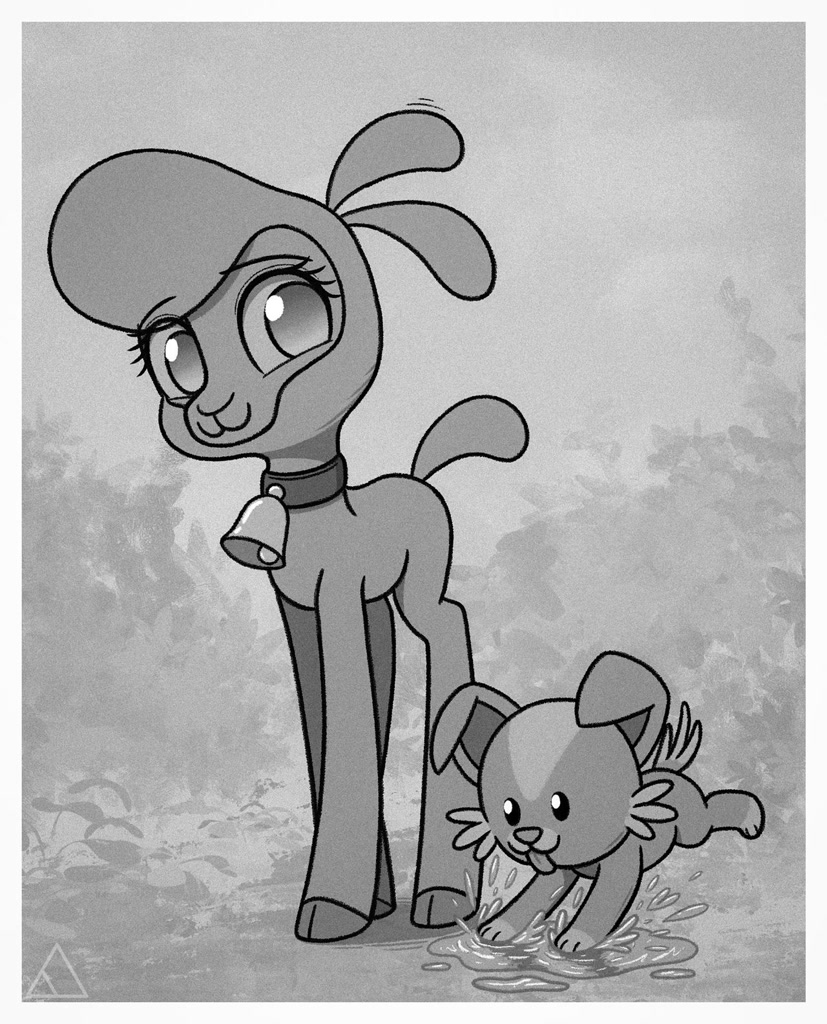 #3192933 - safe, artist:fchelon, pom (tfh), dog, lamb, sheep, them's ...