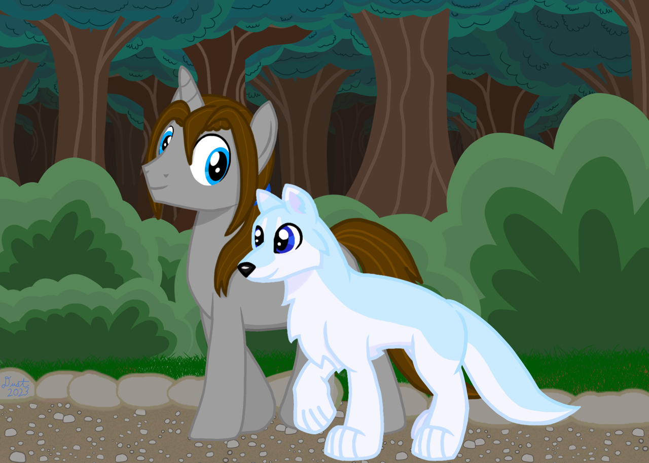 #3201484 - safe, artist:twiny dust, derpibooru exclusive, oc, oc:dust, oc:lux the spirit dog ...