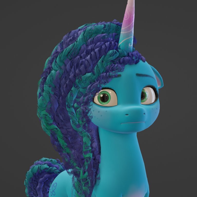 #3201785 - safe, artist:makaryo, misty brightdawn, pony, unicorn, g5, 3d, bust, female, floppy ...