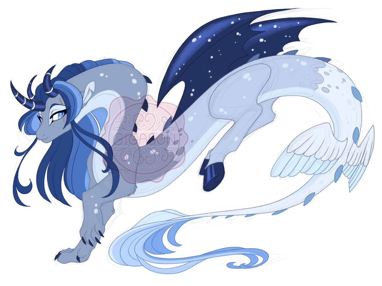 #3193683 - safe, artist:gigason, oc, oc:shield, draconequus, hybrid, bat wings, blue eyes, body ...