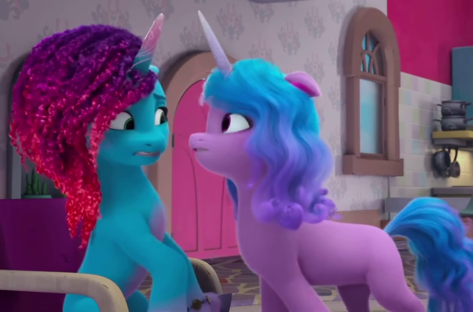 #3207455 - safe, screencap, izzy moonbow, misty brightdawn, zipp storm, pony, unicorn, family ...