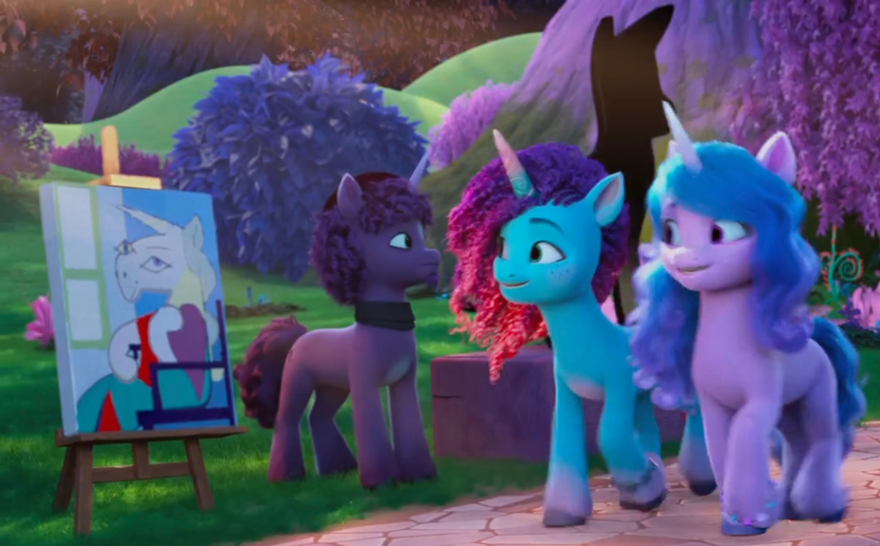 #3207789 - safe, screencap, izzy moonbow, misty brightdawn, pony, unicorn, family trees, g5, my ...