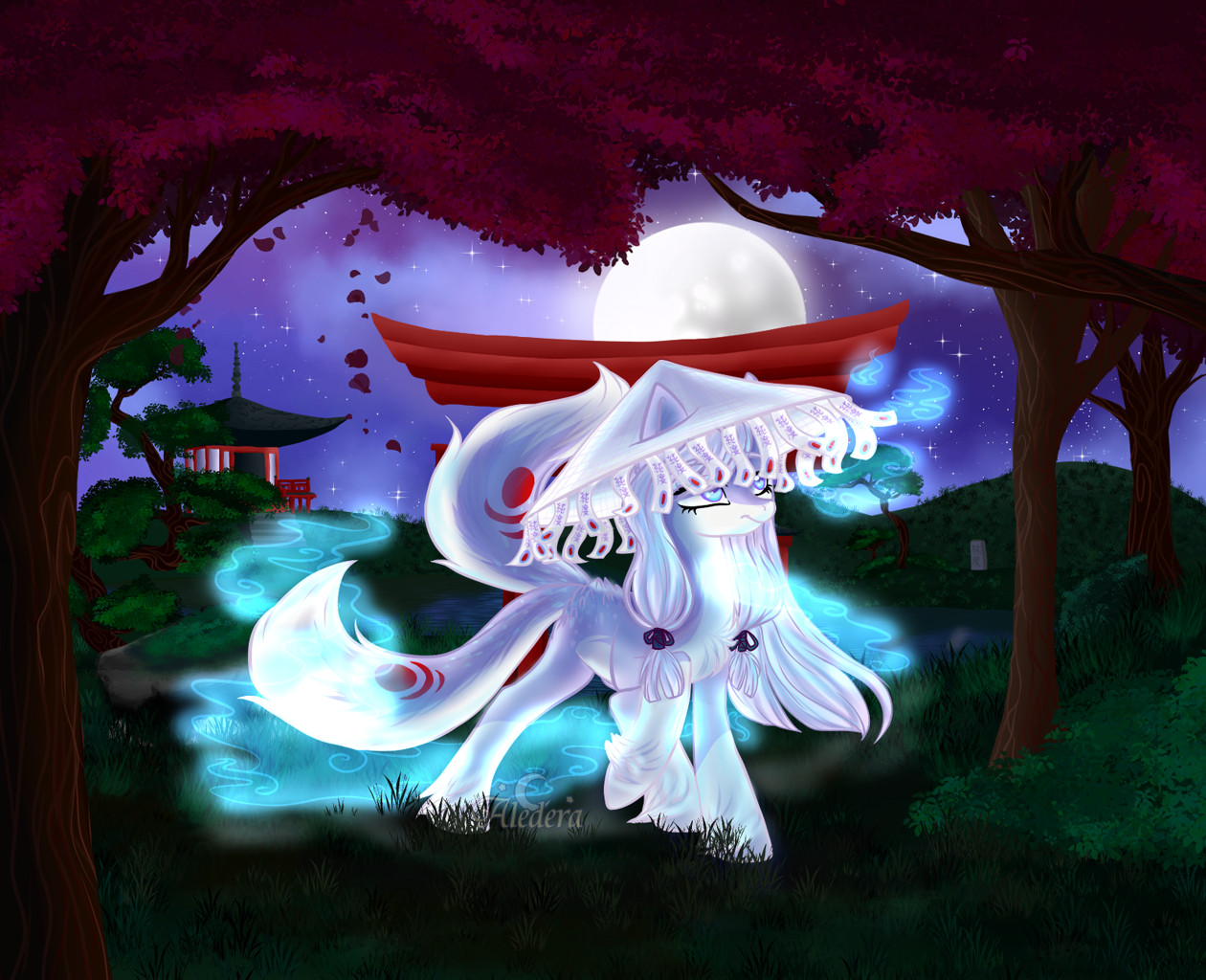 #3207876 - safe, artist:aledera, oc, oc:asume, kitsune, kitsune pony ...