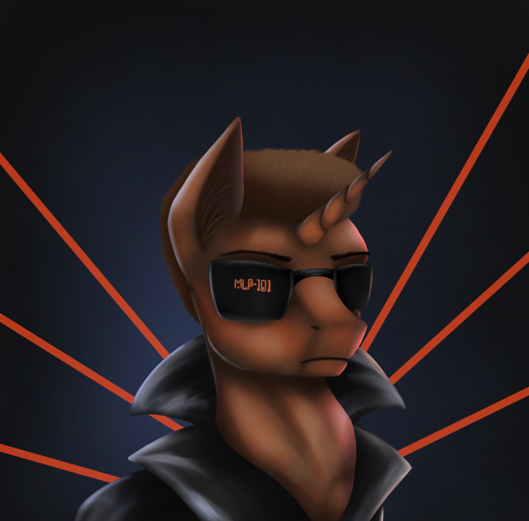 #3208289 - safe, artist:pony-stark, oc, pony, unicorn, solo, terminator ...