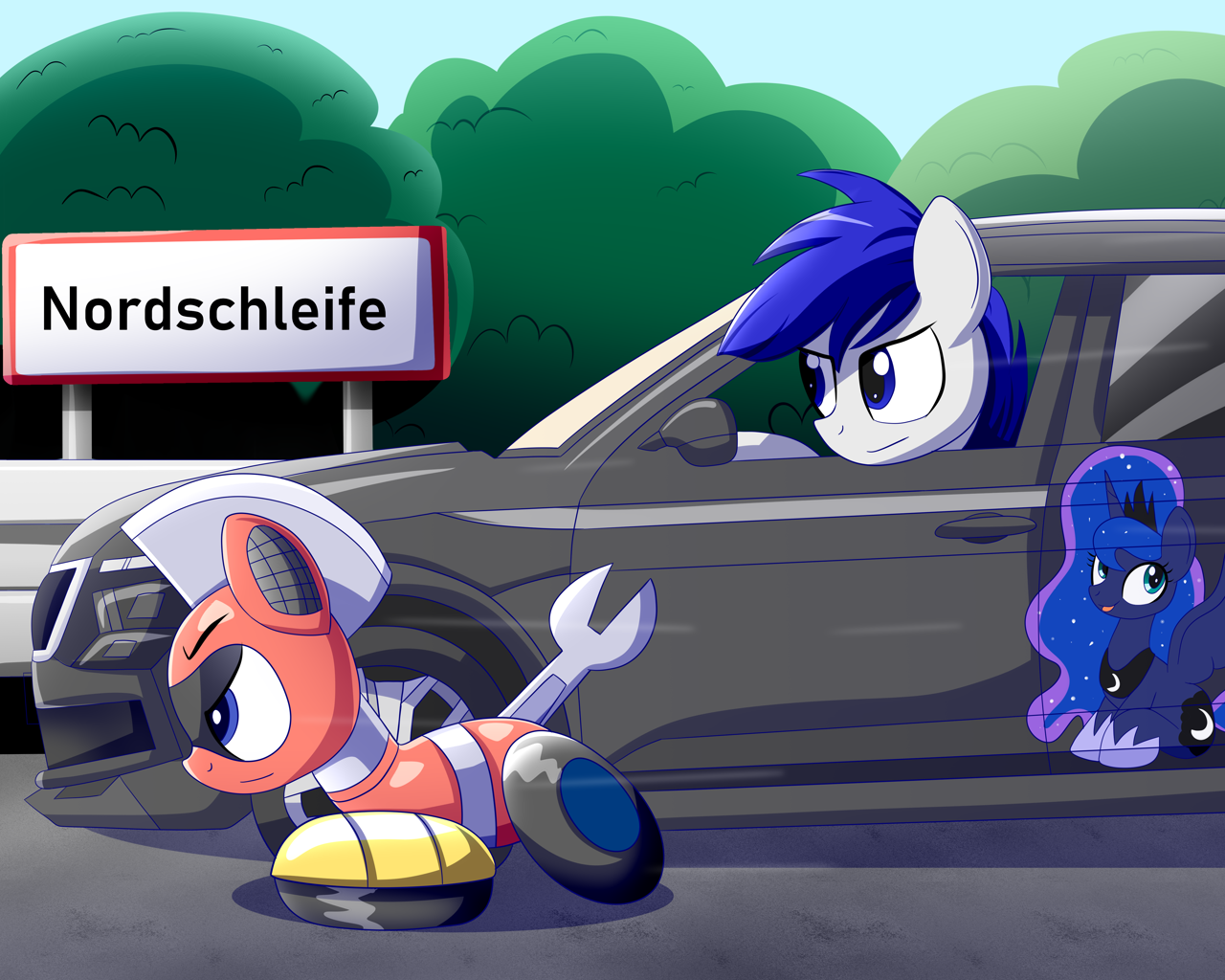 #3194804 - safe, artist:trackheadtherobopony, princess luna, oc, oc ...
