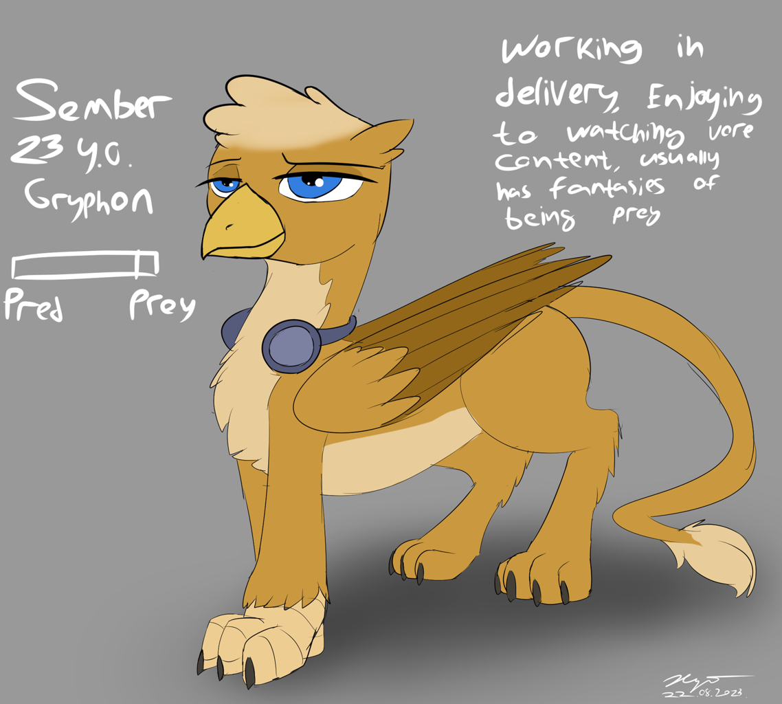 #3195800 - safe, artist:xyi, oc, oc:sember, griffon, gray background, headphones, implied vore ...