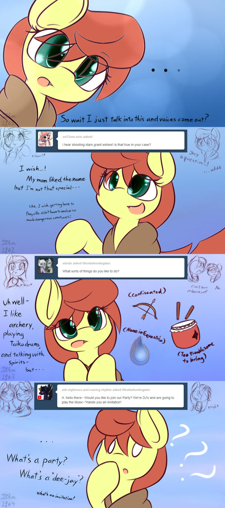 #3197271 - safe, artist:dshou, oc, oc only, oc:shooting star, pony, ask, bust, clothes, looking ...