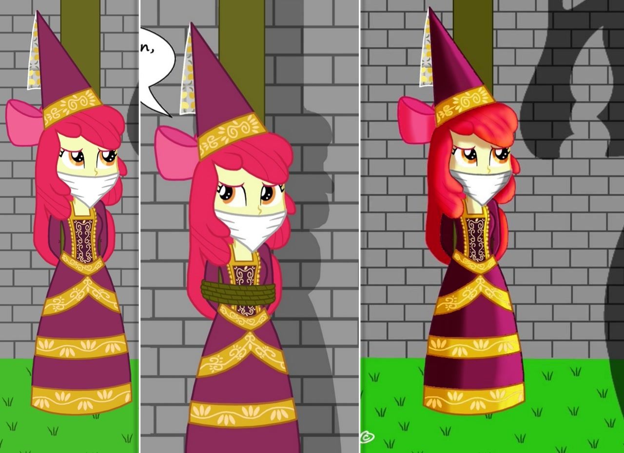 #3197618 - safe, artist:robukun, edit, apple bloom, human, equestria girls, g4, bondage, bound ...