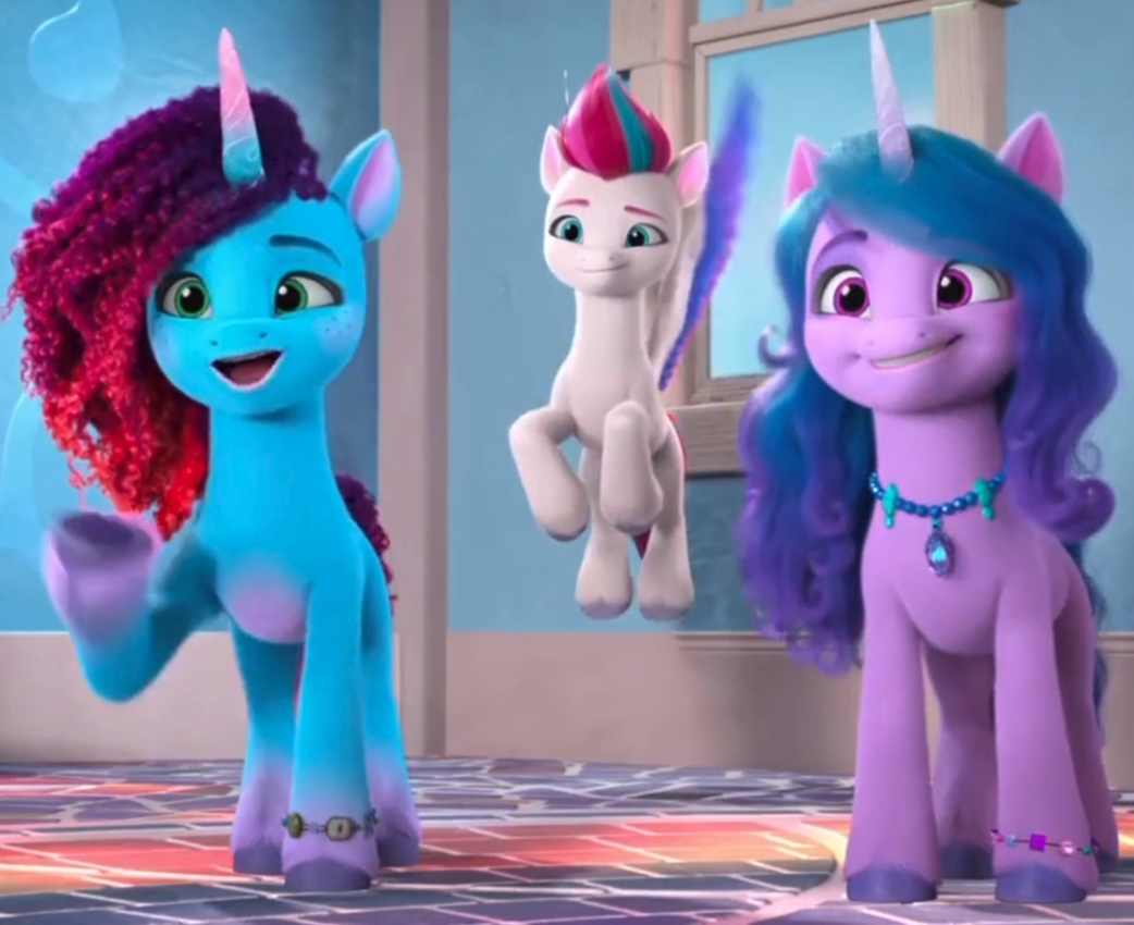 #3272520 - safe, screencap, izzy moonbow, misty brightdawn, zipp storm, pegasus, pony, unicorn ...