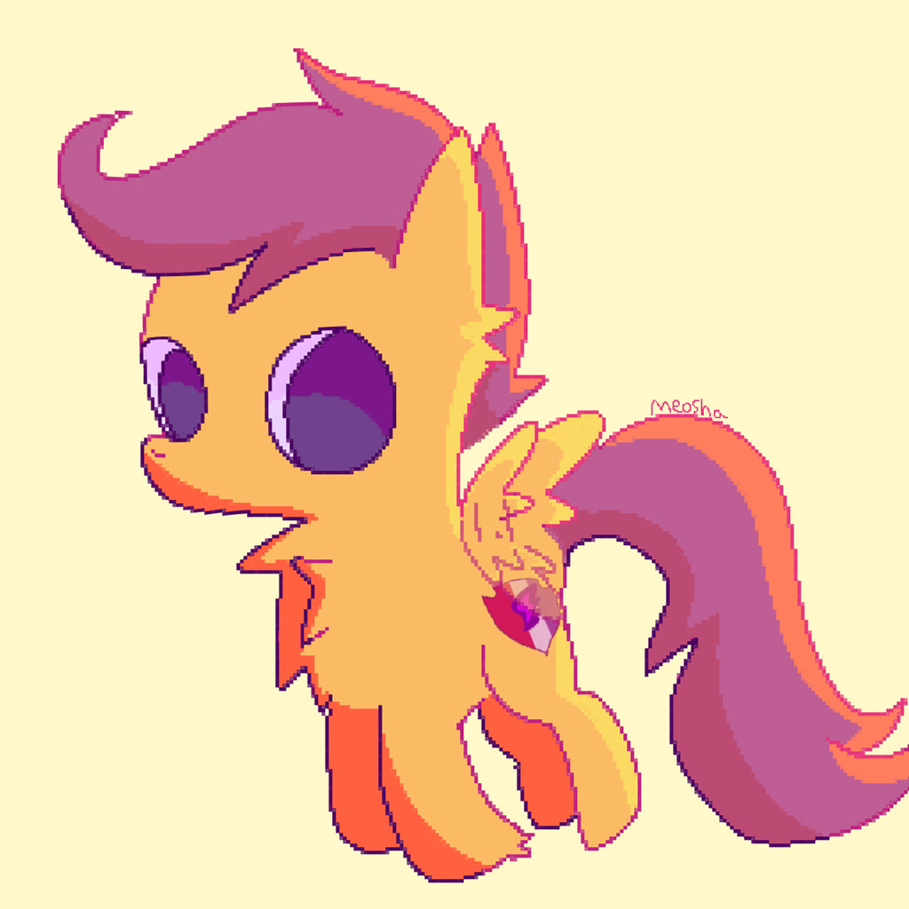 #3273120 - safe, artist:ponyenjoer, scootaloo, pegasus, pony, g4, chest fluff, pixel art, simple ...