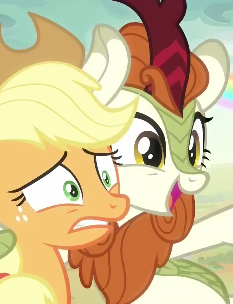 #3280457 - safe, screencap, applejack, autumn blaze, earth pony, kirin, pony, g4, season 8 ...