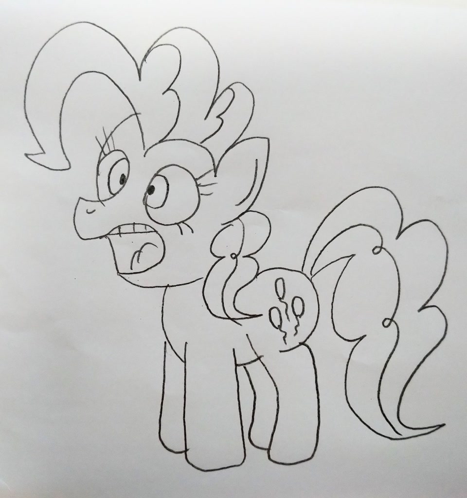 #3273565 - safe, artist:dhm, pinkie pie, pony, cursed image, monochrome ...