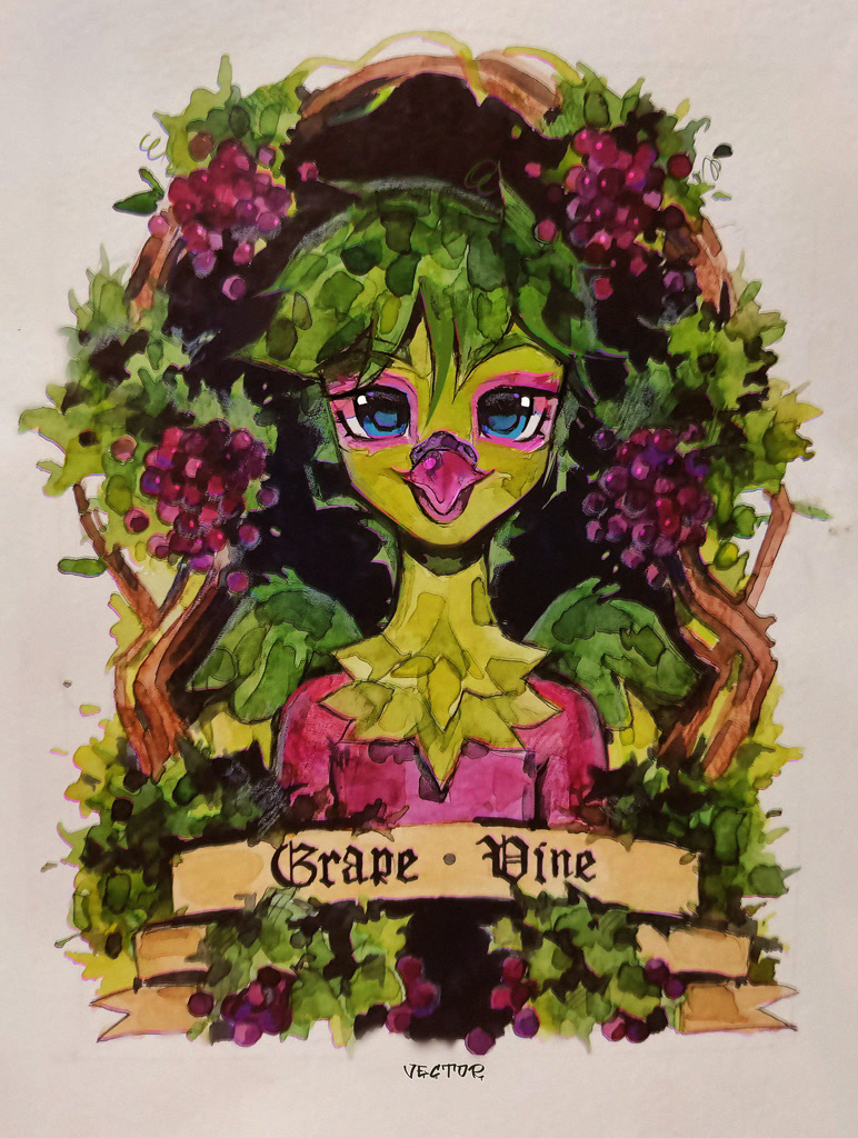 #3284881 - safe, artist:zlatavector, oc, oc:grape vine, gift art, solo ...