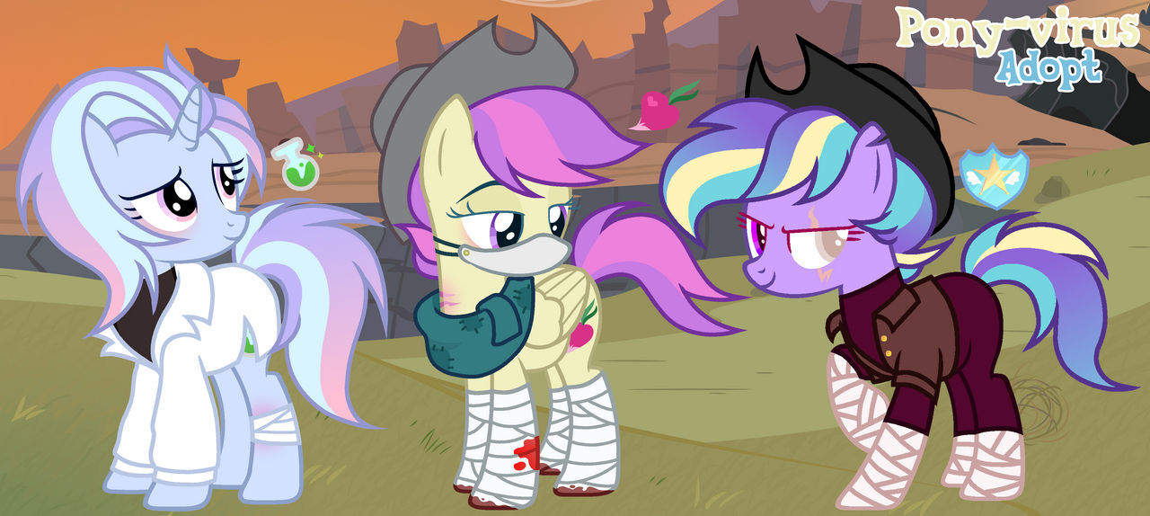 #3285545 - safe, artist:vi45, oc, oc only, earth pony, pegasus, pony, unicorn, g4, bandage ...