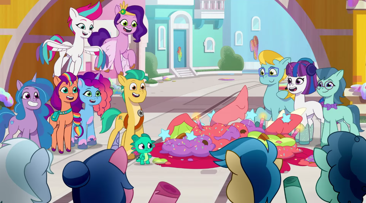 #3287616 - safe, screencap, cassette jam, delightful trifle, feather clips, galaxy star, hitch ...