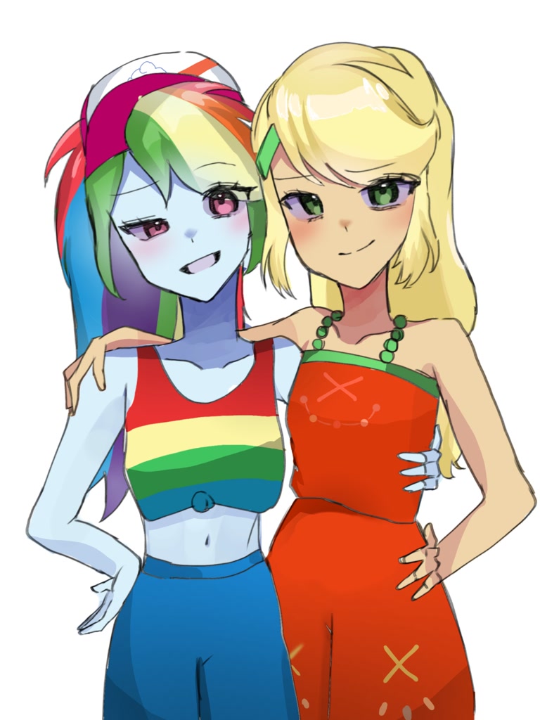 #3274264 - safe, artist:m09160, applejack, rainbow dash, human ...