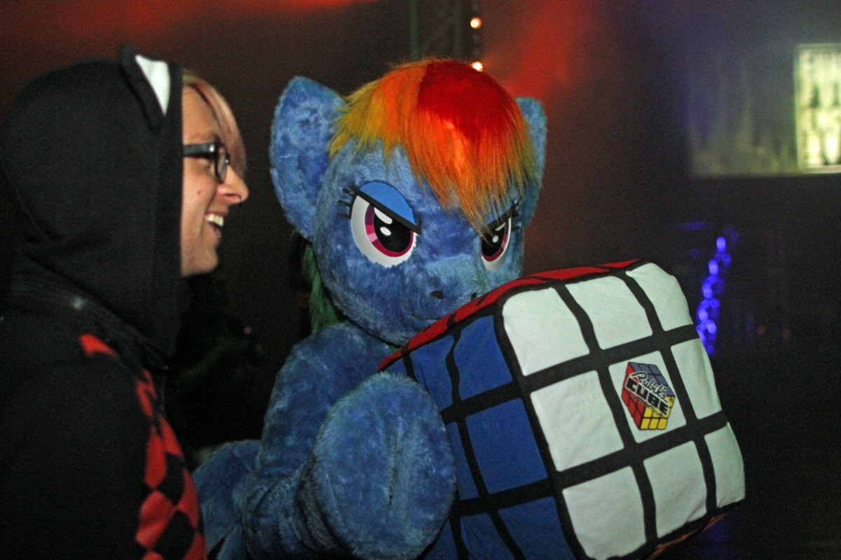 #3460706 - safe, artist:atalonthedeer, rainbow dash, human, 2015, duo, eurofurence, fursuit, irl ...