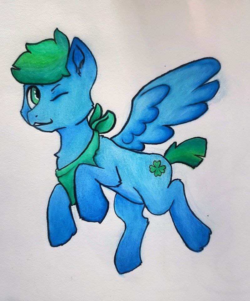 #3462148 - safe, artist:puppofriendo, oc, oc only, oc:lucky day, pegasus, blue fur, green mane ...