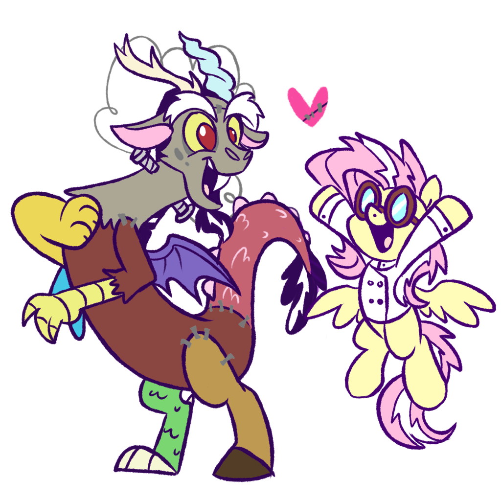 #3470428 - safe, artist:paperbagpony, discord, fluttershy, g4, duo, duo ...