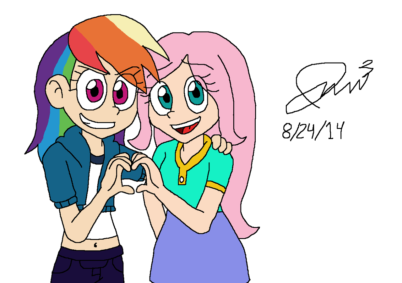 #3472037 - safe, artist:stella-exquisa, fluttershy, rainbow dash, human ...